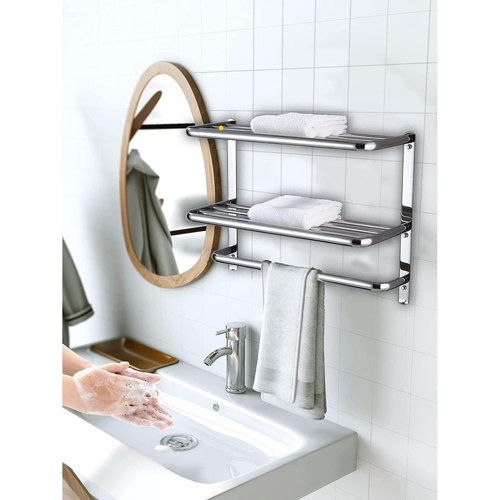 Jasodi 24 Inch Bathroom Shelf 3 Tier Wall Mounting Rack With Towel Bars